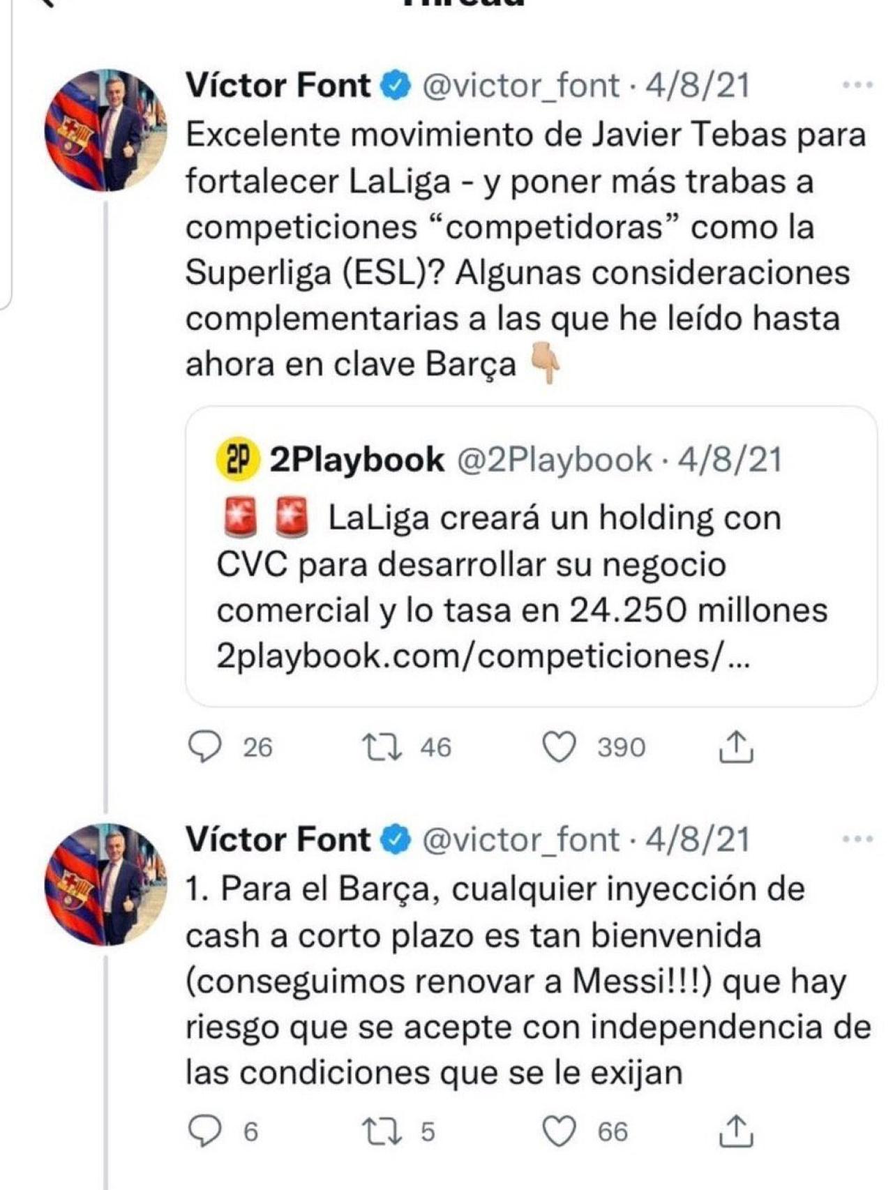 La incongruencia de Víctor Font con CVC y el palo a Laporta con Messi ...